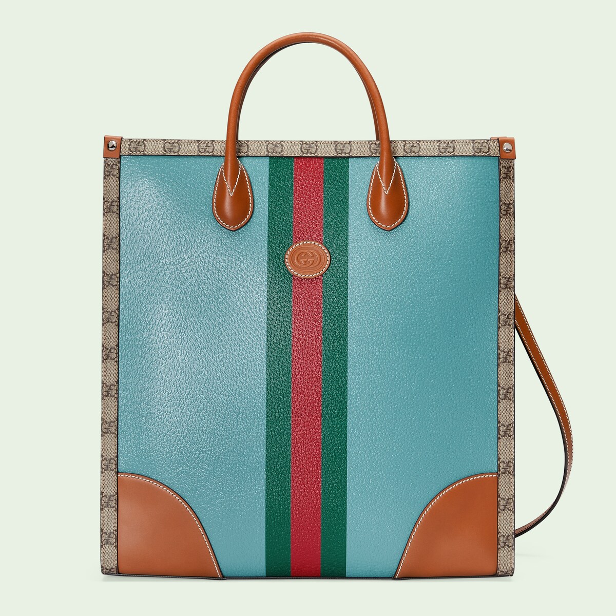 Medium tote bag with Web in blue and brown leather | GUCCI® MX
