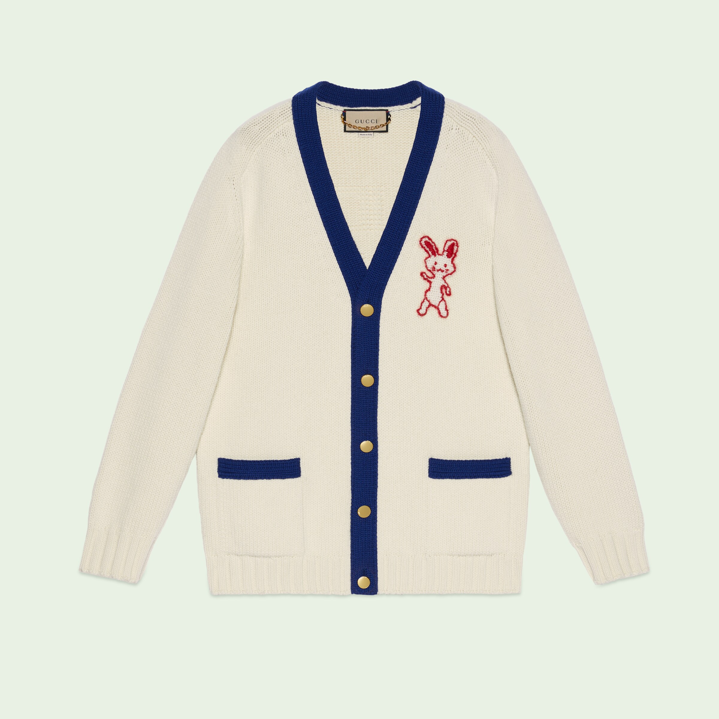 Wool cardigan in ivory and blue | GUCCI® US