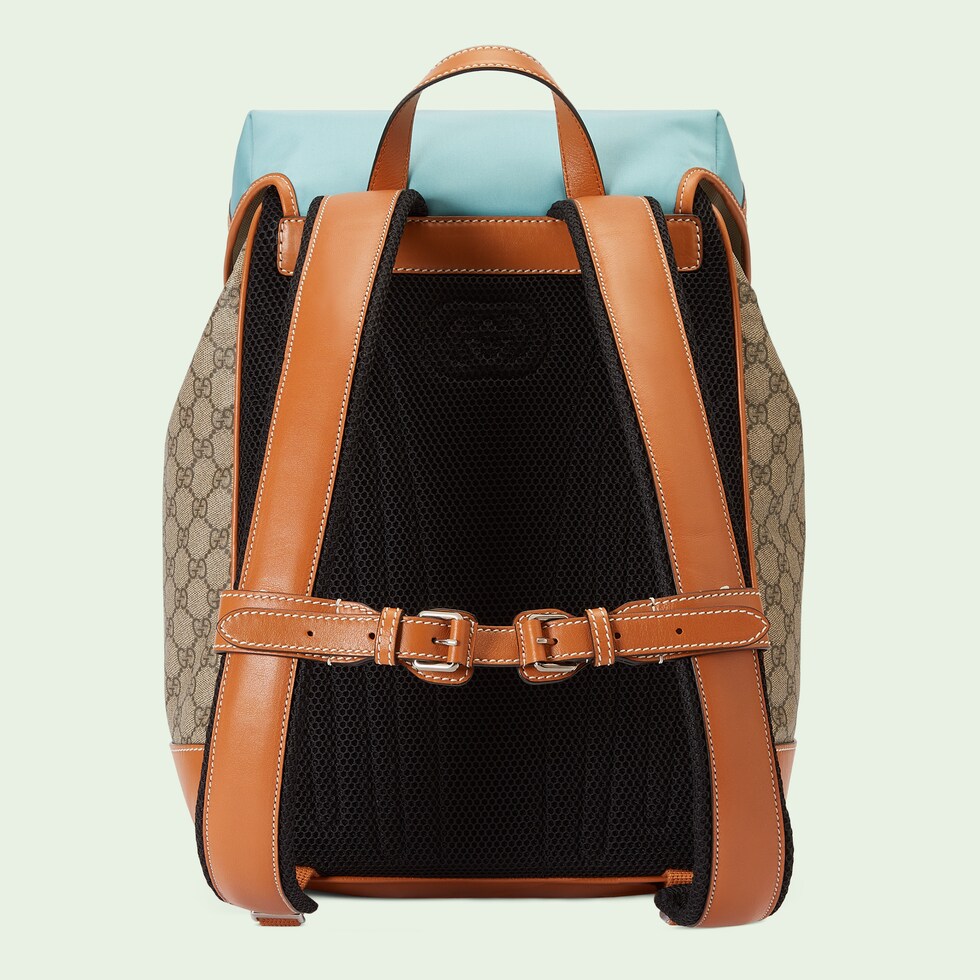 Backpack with Web stripe in light blue recyled nylon | GUCCI® AE
