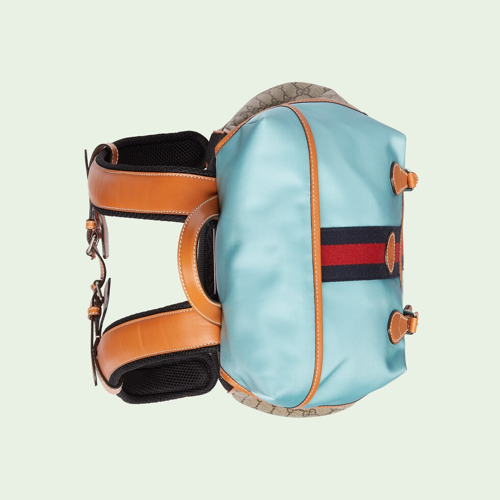 Backpack with Web stripe in light blue recyled nylon | GUCCI® AE