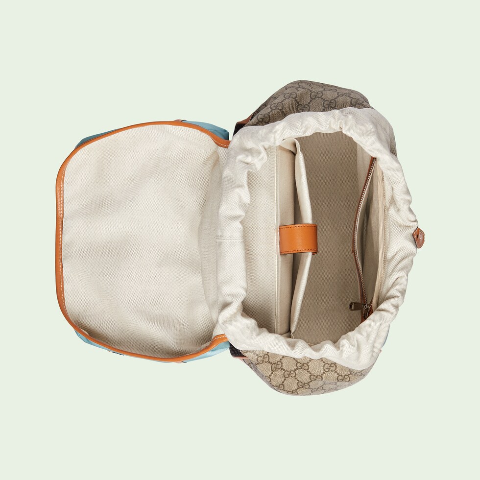 Backpack with Web stripe in light blue recyled nylon | GUCCI® AE