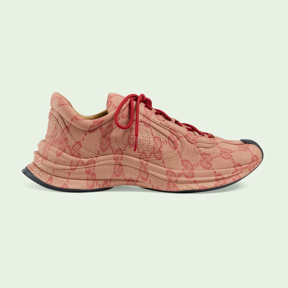 Men's Gucci Run sneaker in beige and hibiscus red leather | GUCCI® DK