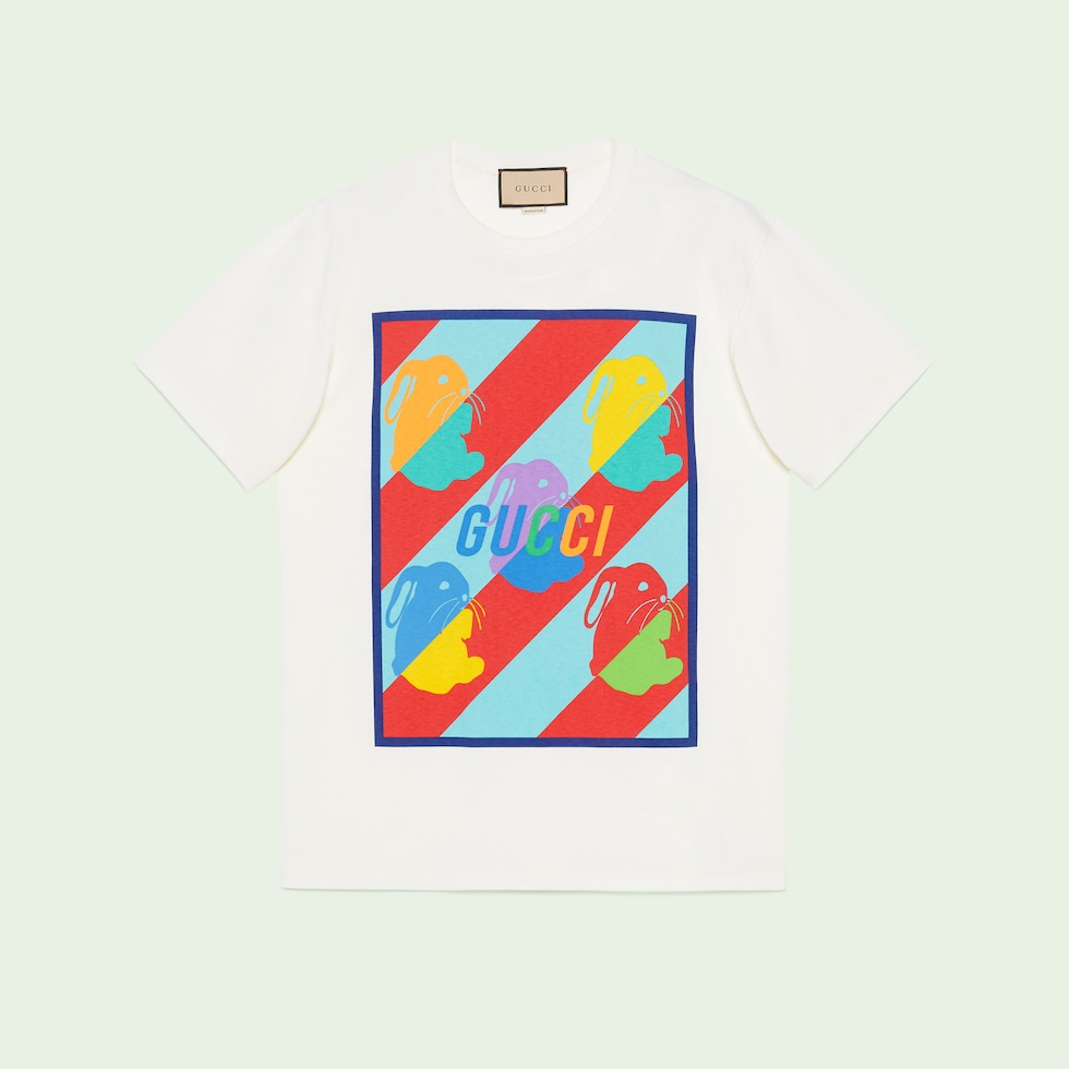 Bunny print cotton jersey T-shirt in ivory | GUCCI® UK