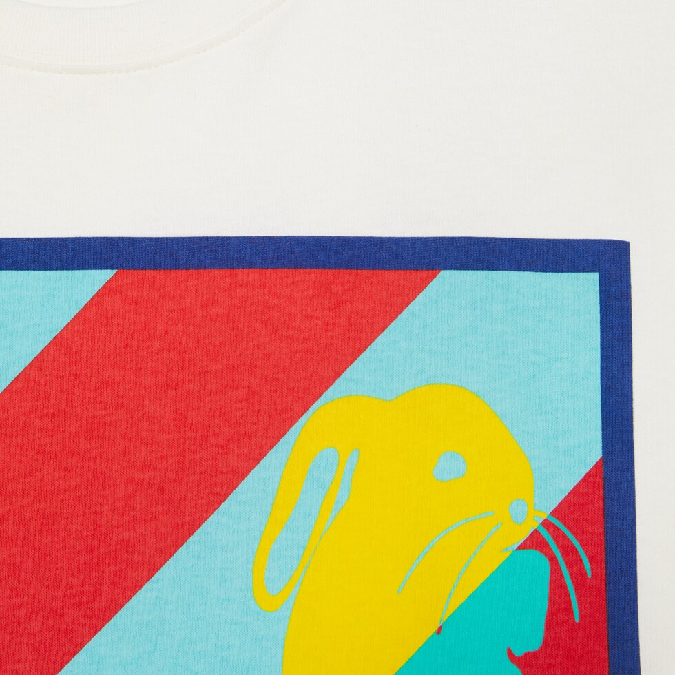 Bunny print cotton jersey T-shirt in ivory | GUCCI® UK