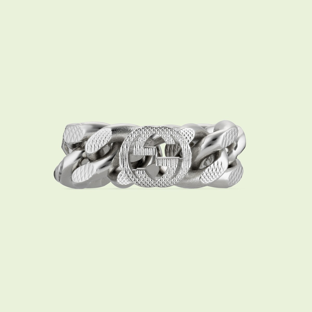 Interlocking G gourmette chain ring in palladium metal | GUCCI® NZ