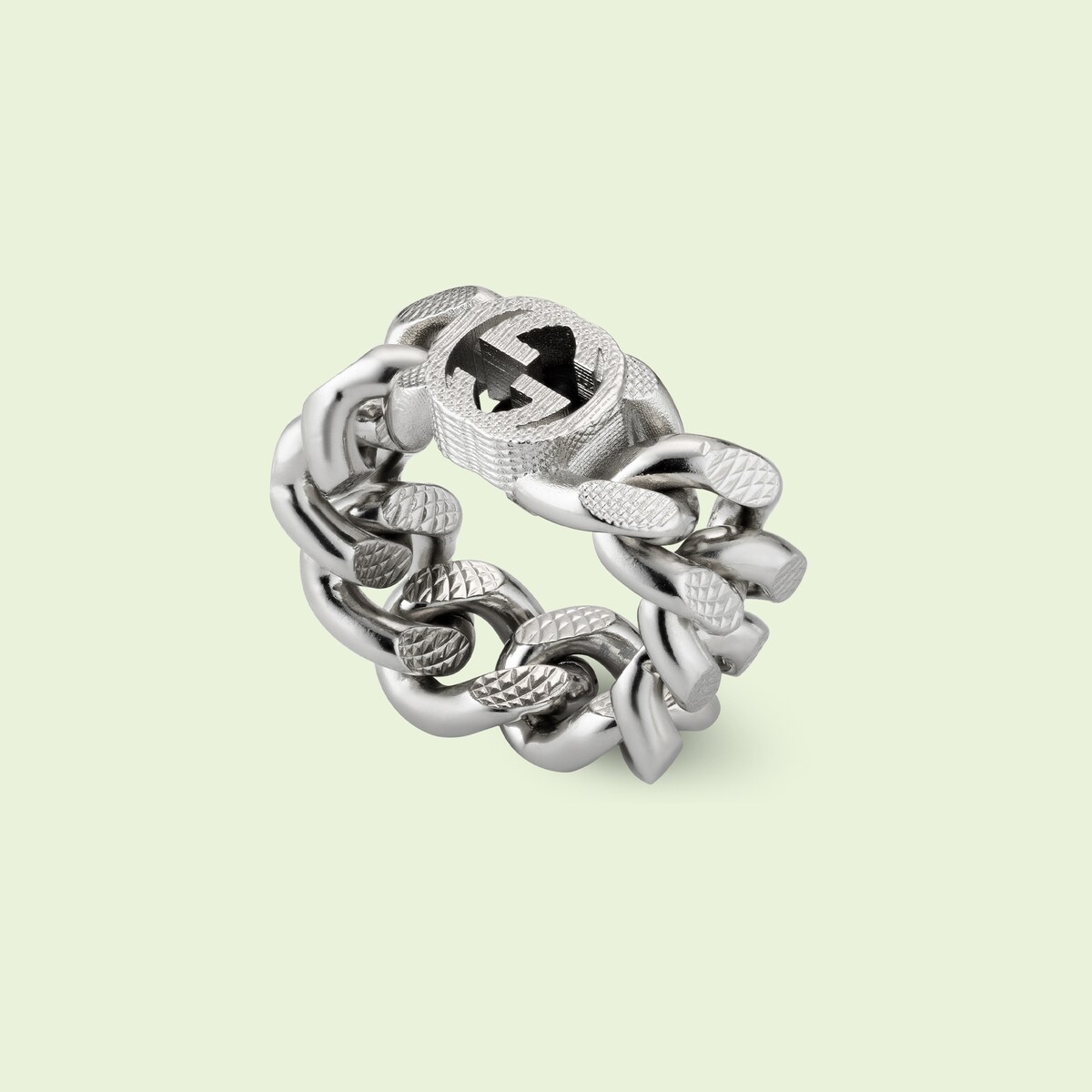 Interlocking G gourmette chain ring in palladium metal | GUCCI® NZ