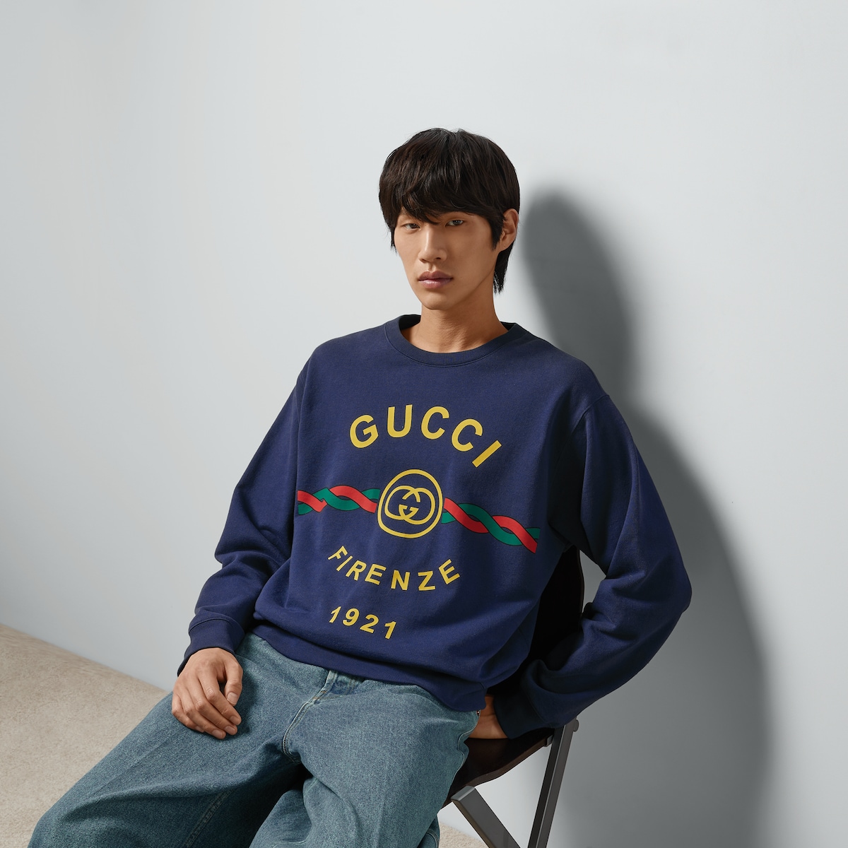 Cotton 'Gucci Firenze 1921' sweatshirt in blue | GUCCI® NO