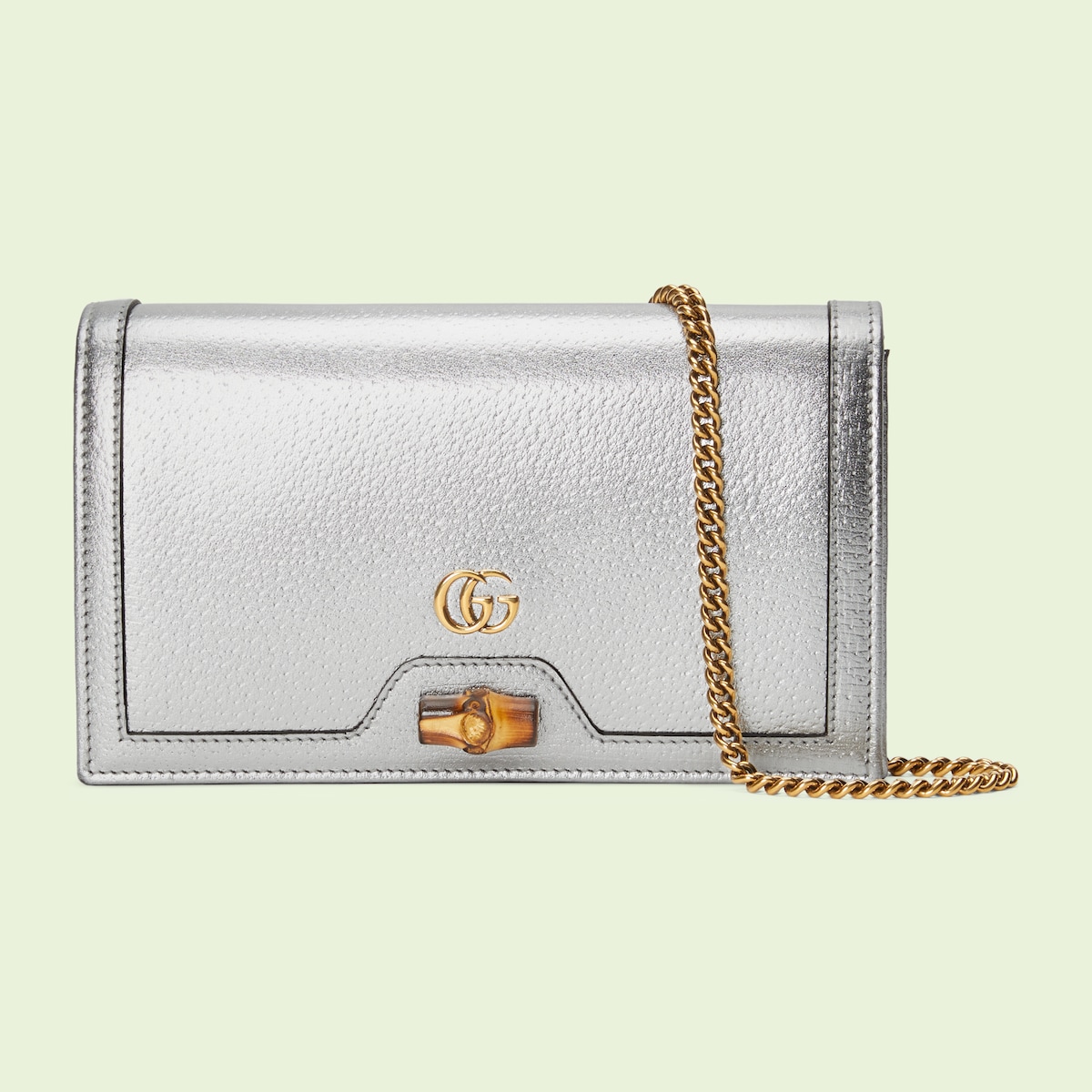 Gucci Diana mini bag with bamboo in silver metallic leather | GUCCI® AE