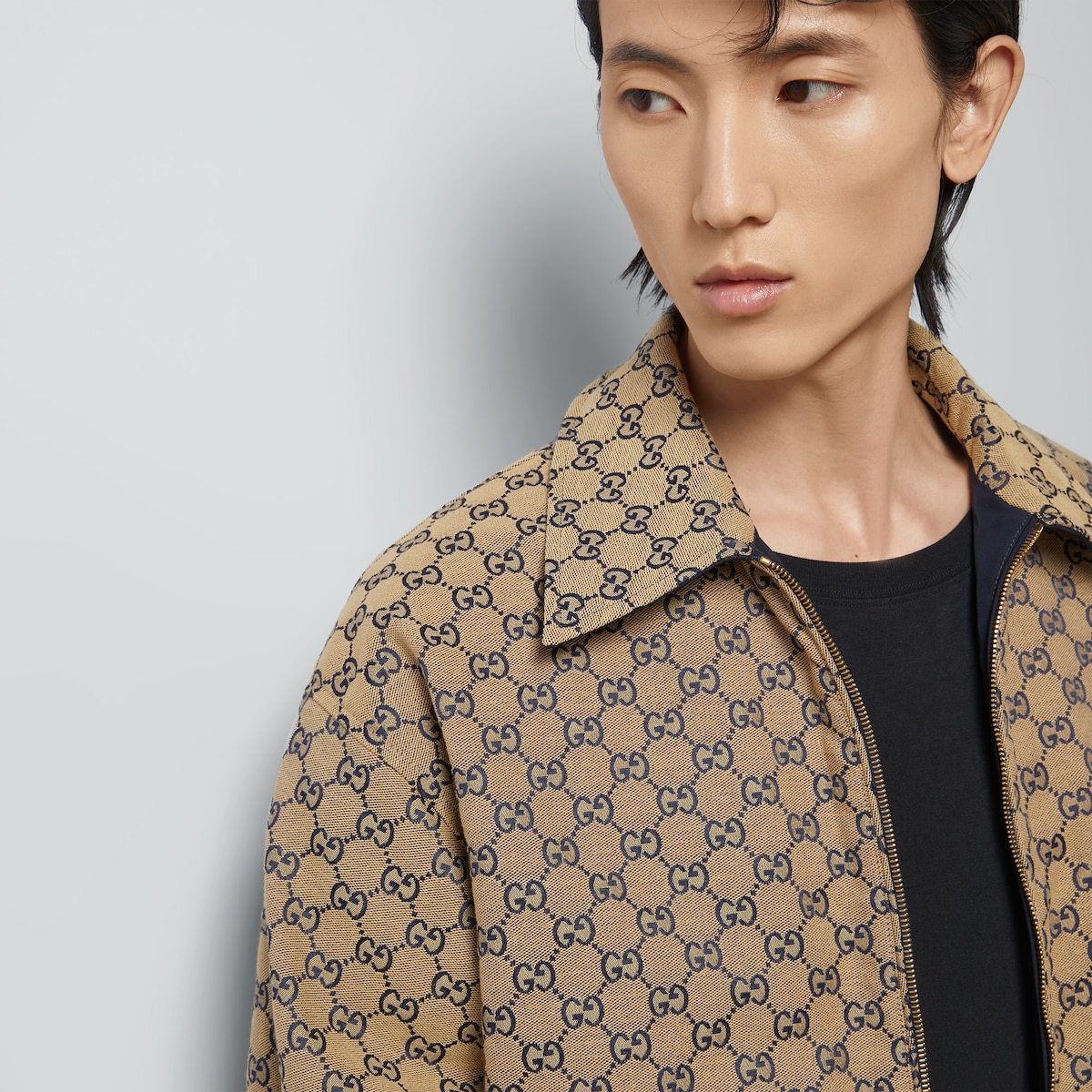 Veste réversible en polyester GG en bleu et beige | GUCCI® FR