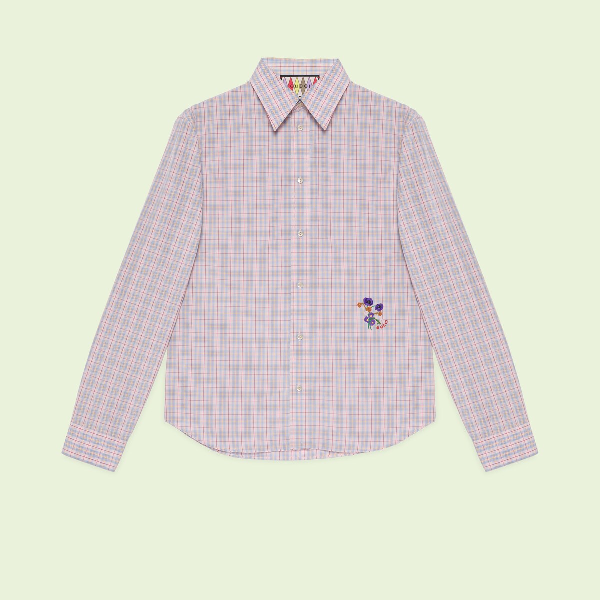 Gucci Lovelight cotton shirt with embroidery in pink and blue | GUCCI ...