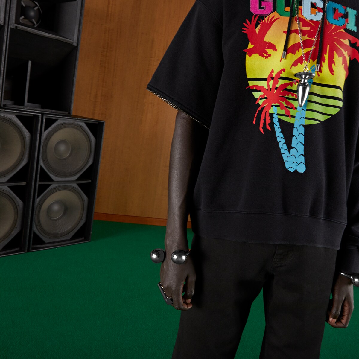 Gucci sunset sweatshirt with removable sleeves in black | GUCCI® Australia