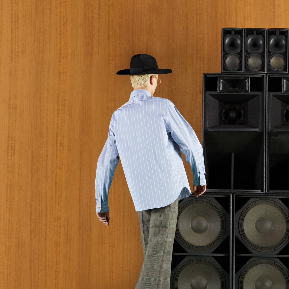 Striped cotton boxy shirt in light blue and white | GUCCI® NZ