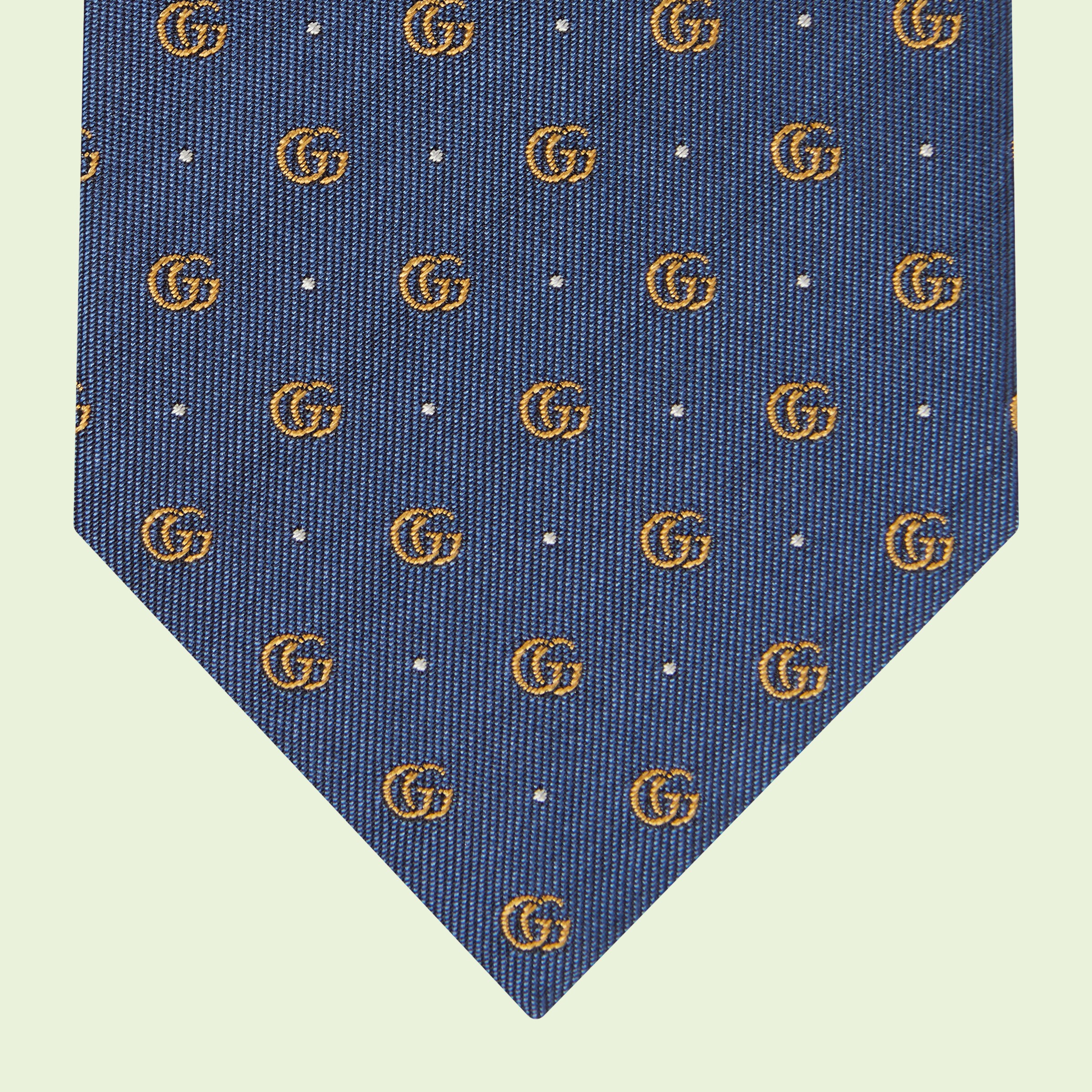 Cravatta in seta jacquard con Doppia G e pois in blu | GUCCI® Italia