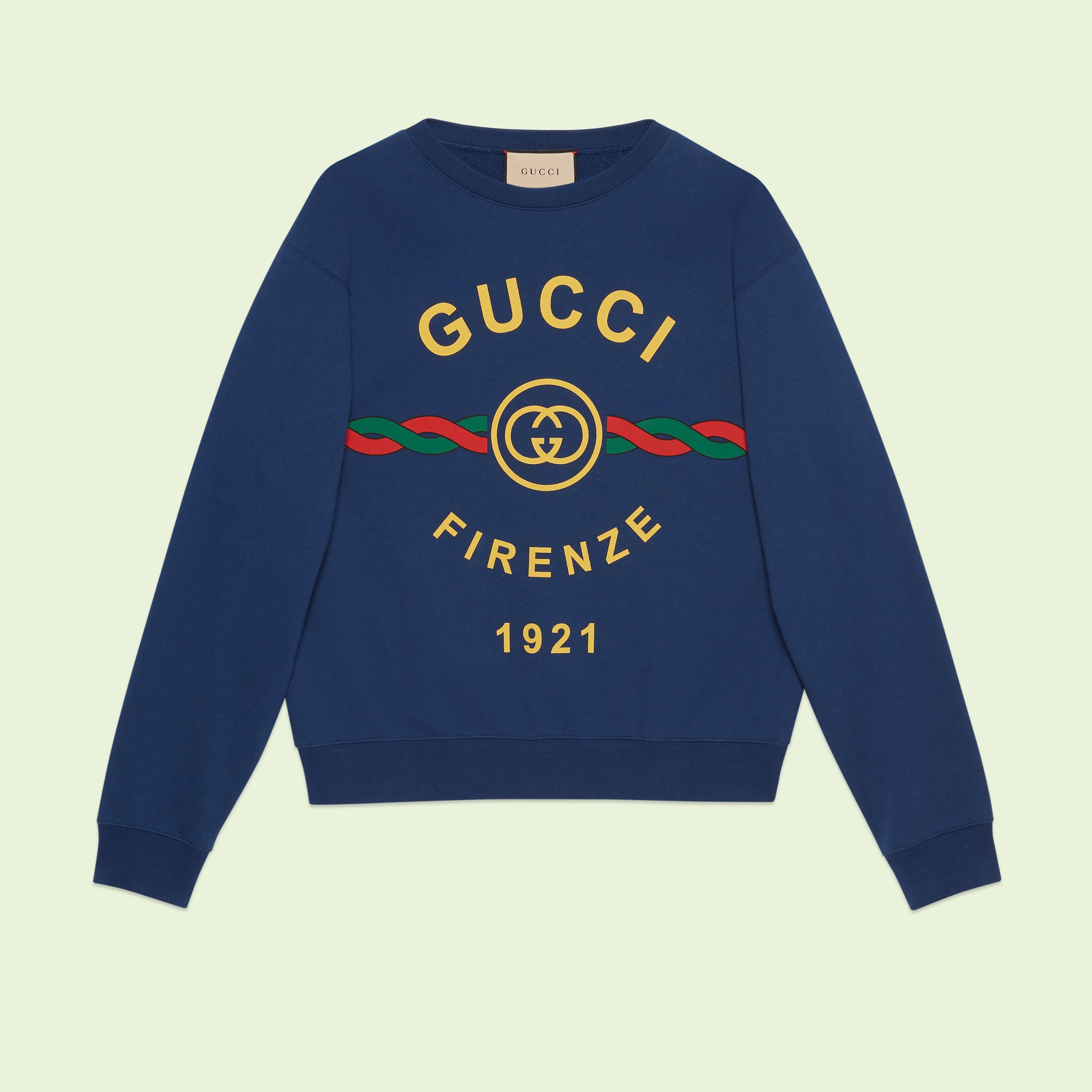 Felpa in cotone 'Gucci Firenze 1921' in blu | GUCCI® Italia