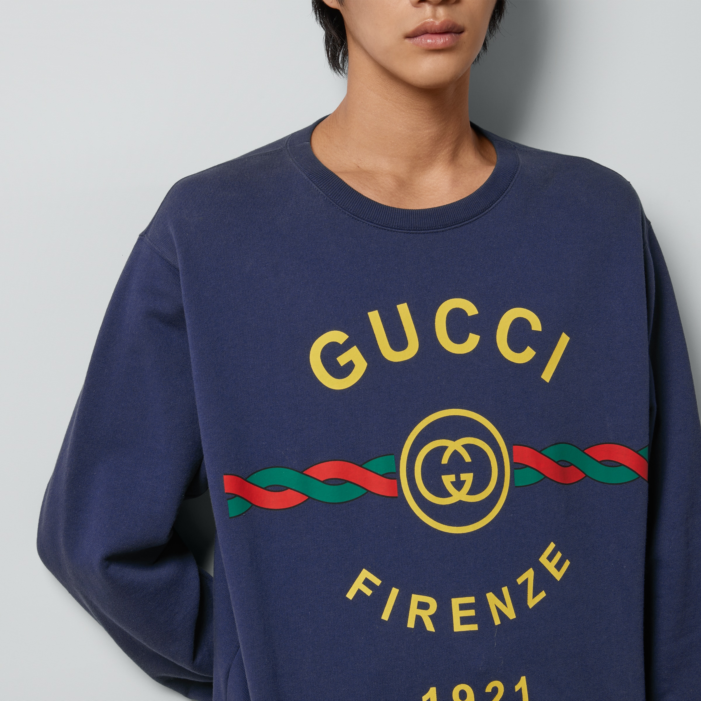 Felpa in cotone 'Gucci Firenze 1921' in blu | GUCCI® Italia