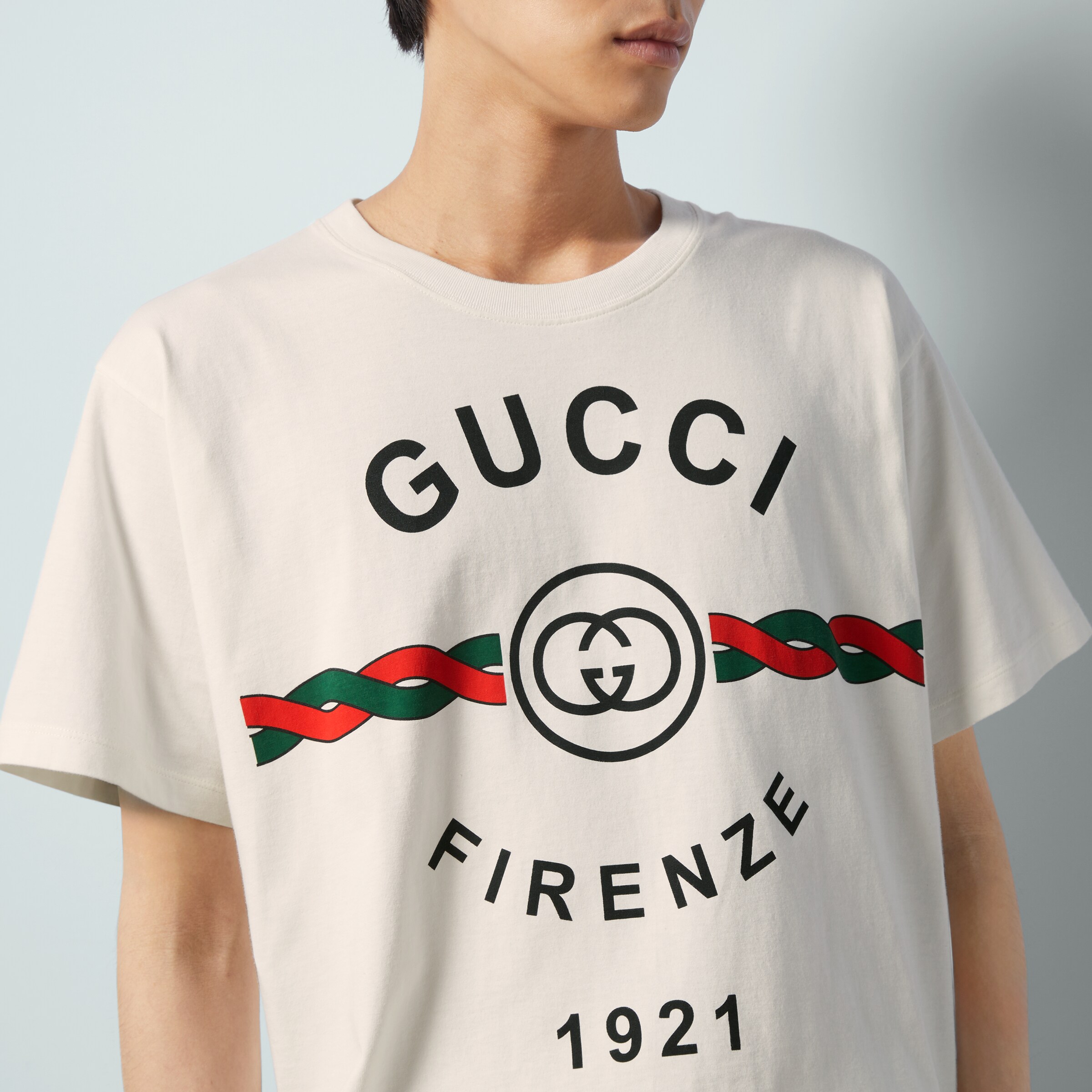 Cotton jersey 'Gucci Firenze 1921' T-shirt in white | GUCCI® US
