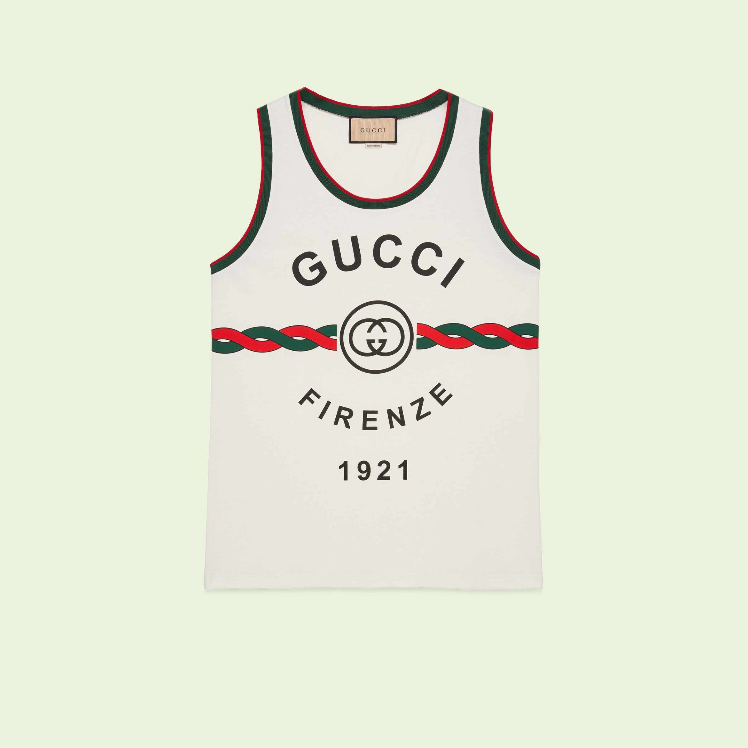 Cotton jersey 'Gucci Firenze 1921' tank top in white | GUCCI® IE