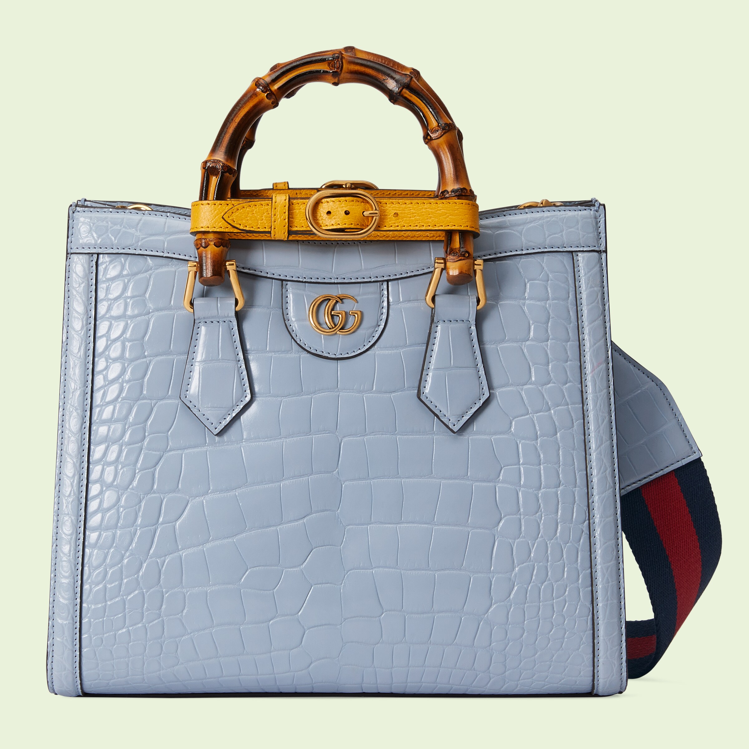 Gucci Diana small crocodile tote bag in light blue | GUCCI® UK
