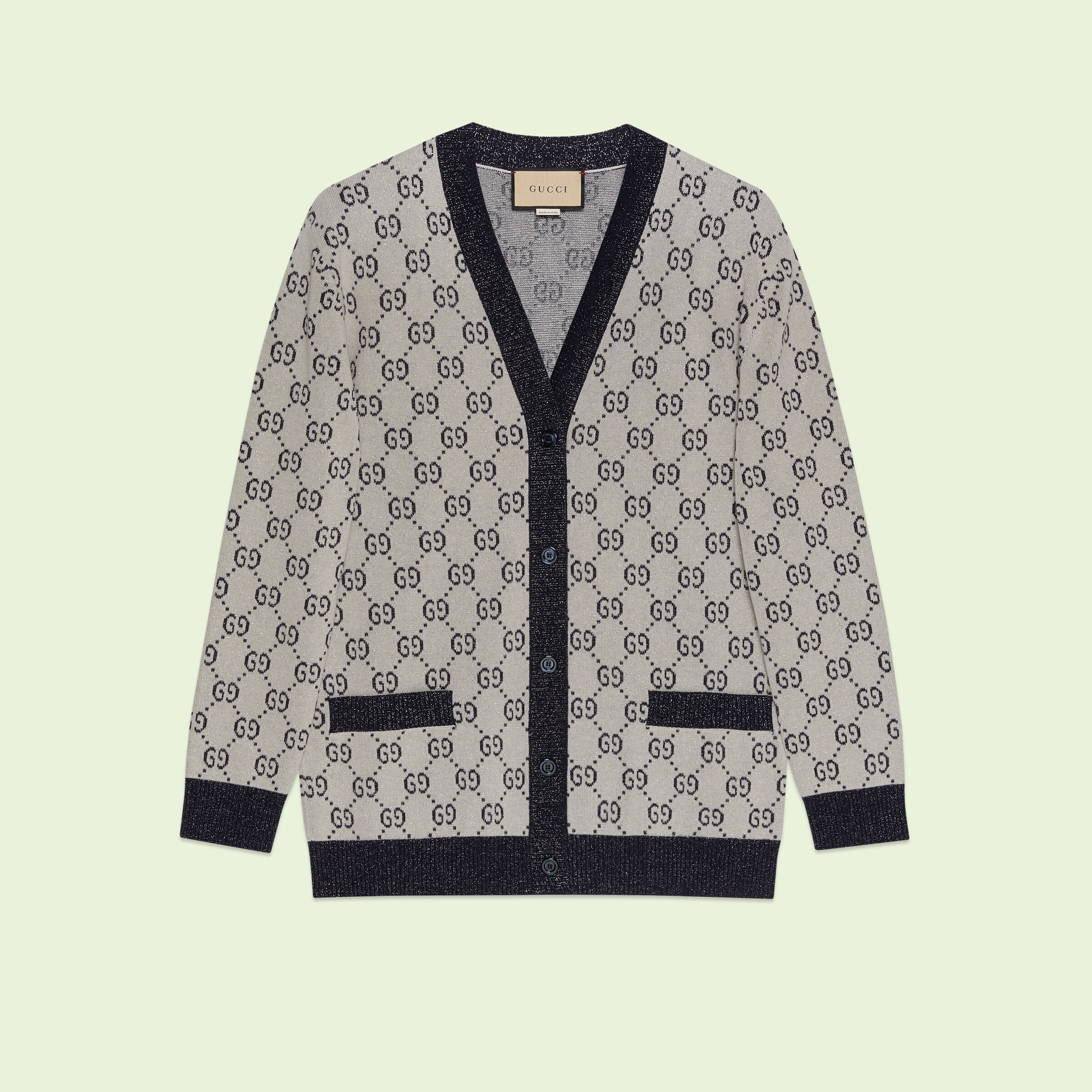 GG cotton jacquard cardigan in ivory and blue | GUCCI® US