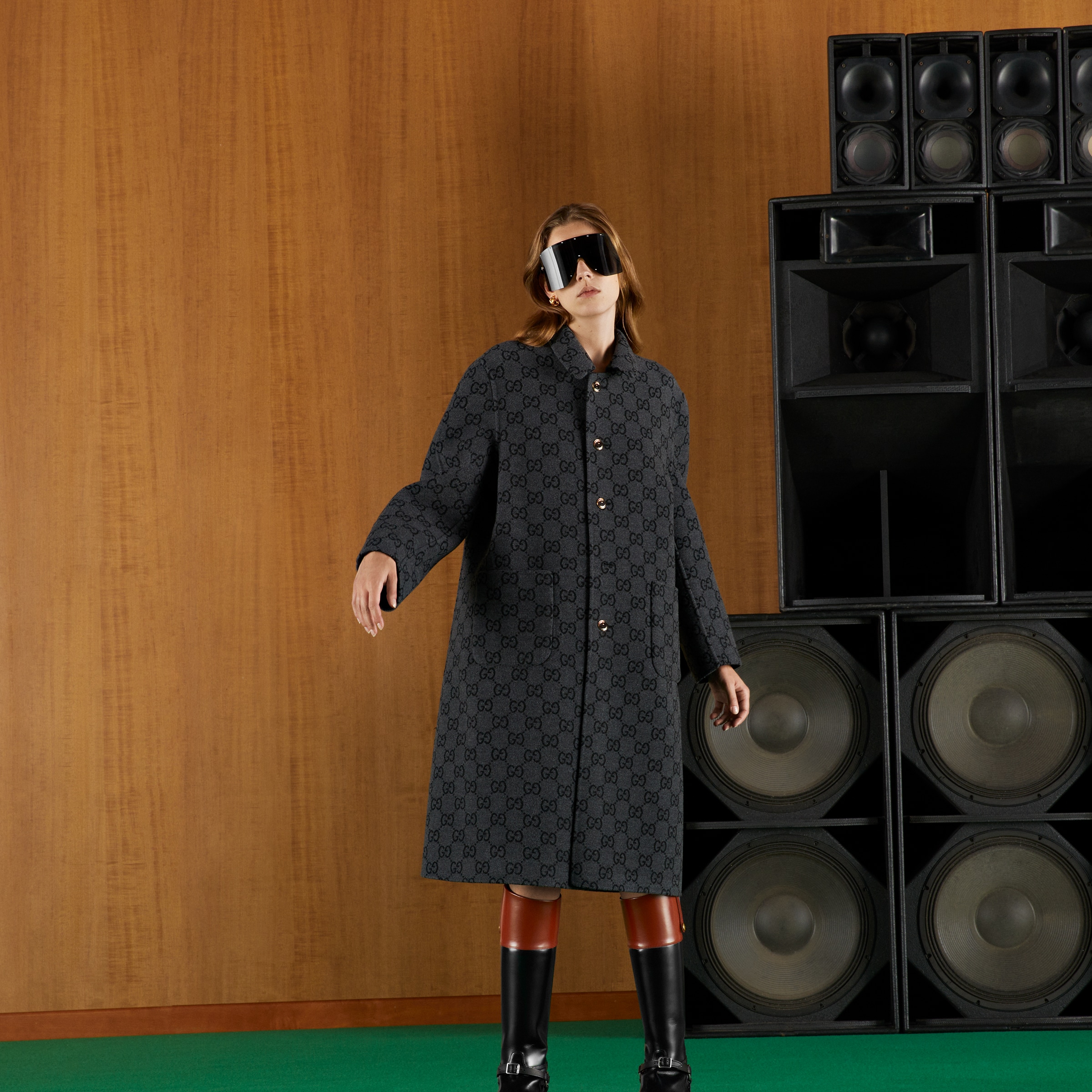 Reversible GG wool coat in black and grey | GUCCI® US