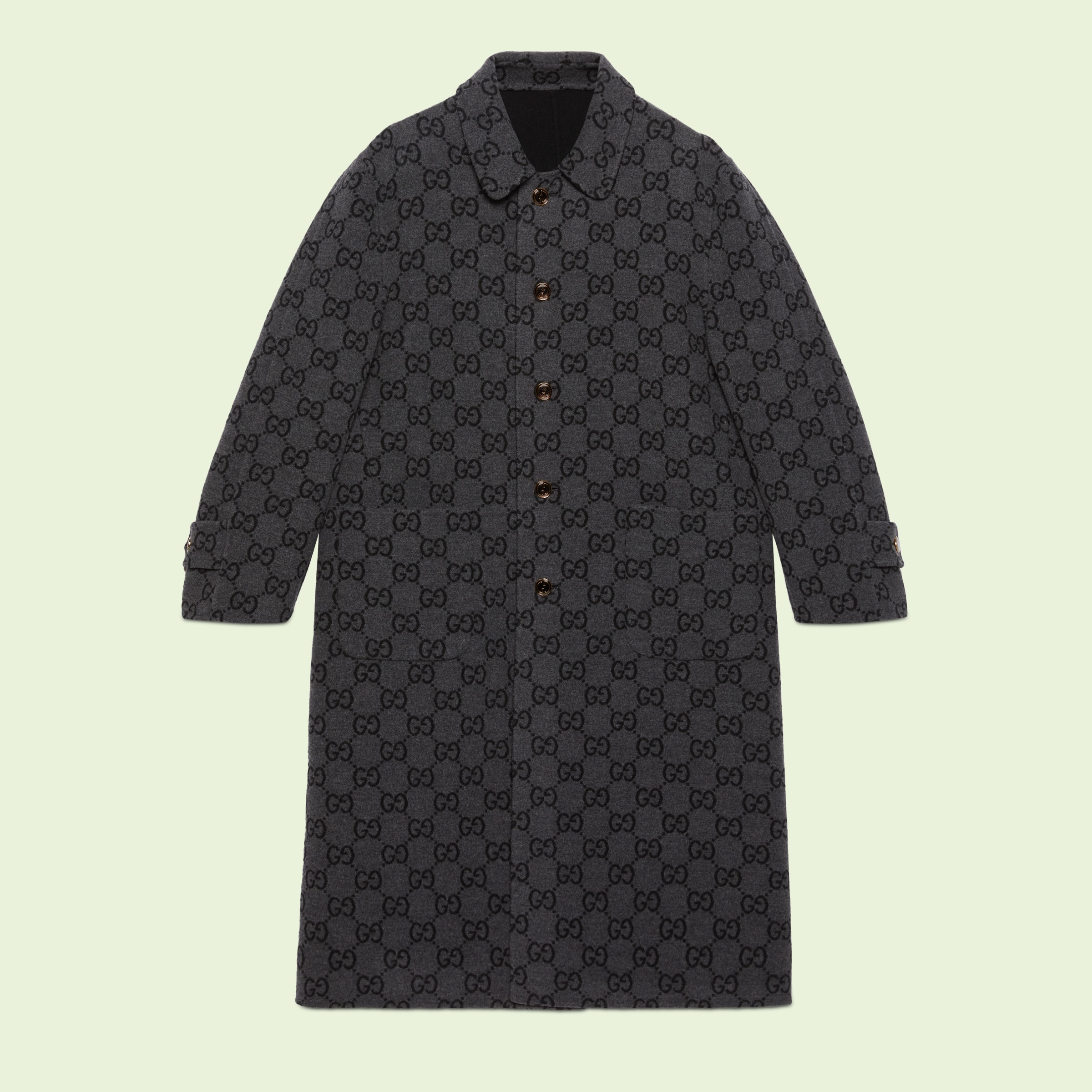 Cappotto in lana GG reversibile in nero e grigio | GUCCI® Italia