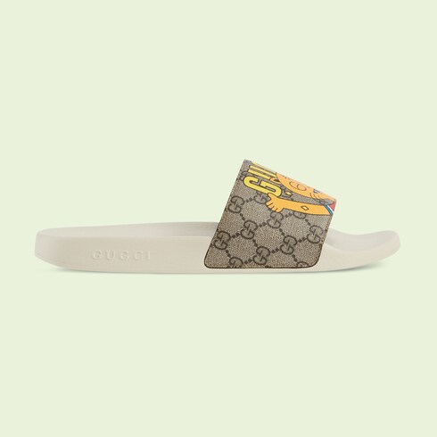 Men's Gucci cat print sandal in beige and ebony canvas | GUCCI® IE