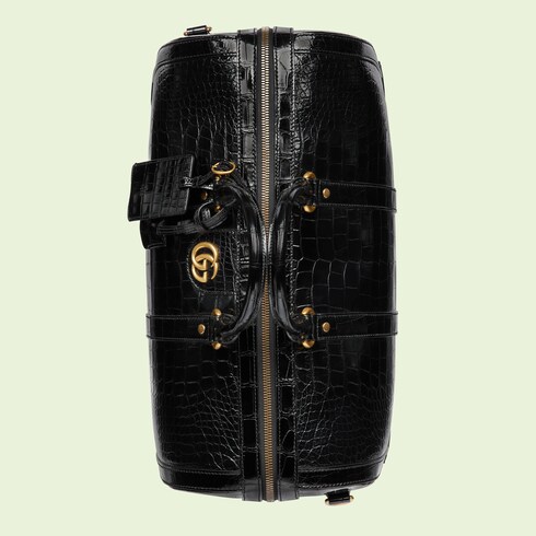 Crocodile duffle bag with Double G in Black Precious Skins | GUCCI® SI