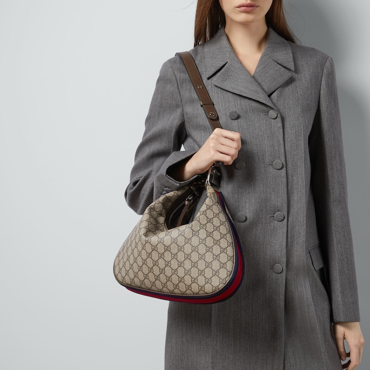 Bolso de hombro Gucci Attache mediano en supreme beige y azul | GUCCI® ES