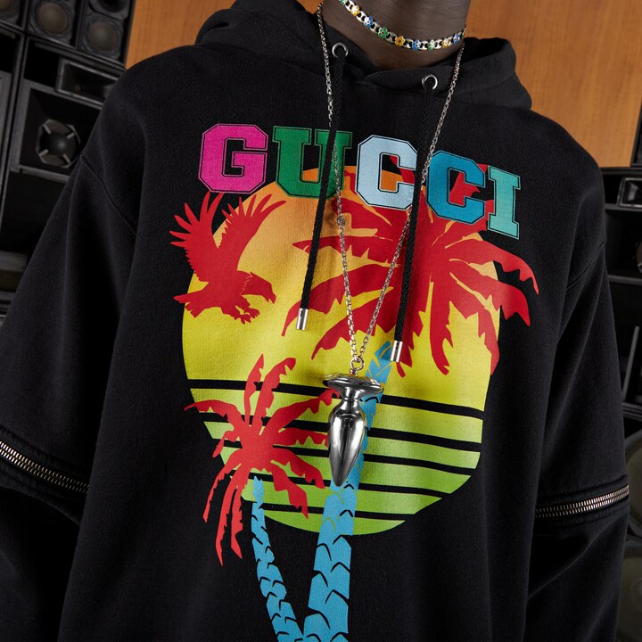 Gucci sunset sweatshirt with removable sleeves in black | GUCCI® Australia