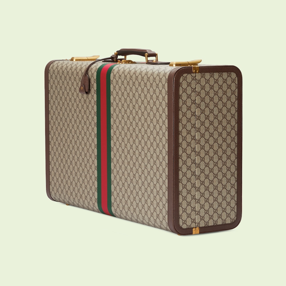 Valise Gucci Savoy avec bande Web, extra-large en toile Supreme beige ...