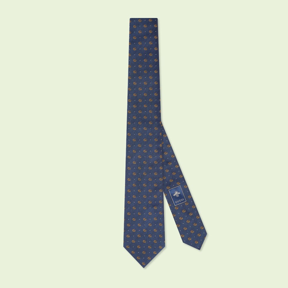 Double G and polka dot silk jacquard tie in blue | GUCCI® 香港