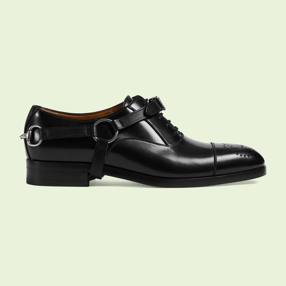 Men's shoe with harness in black leather | GUCCI® AE