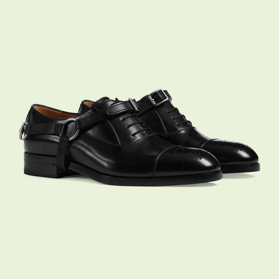 Men's shoe with harness in black leather | GUCCI® AE