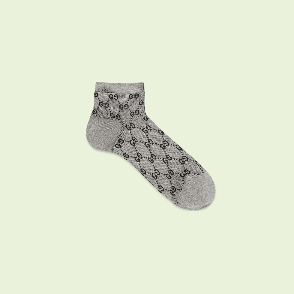 GG lamé ankle socks in black and silver | GUCCI® NL