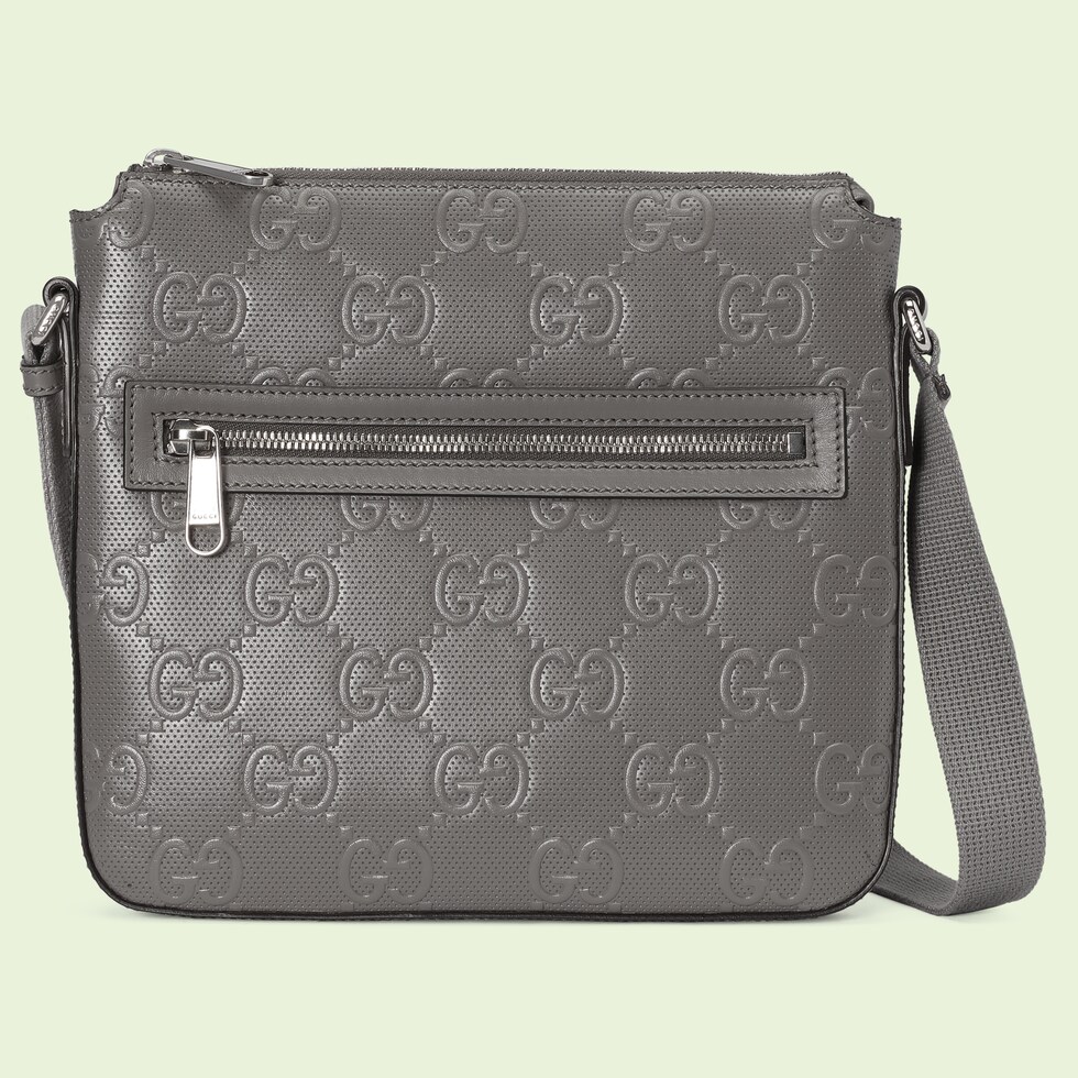 GG embossed messenger bag in grey leather | GUCCI® SG