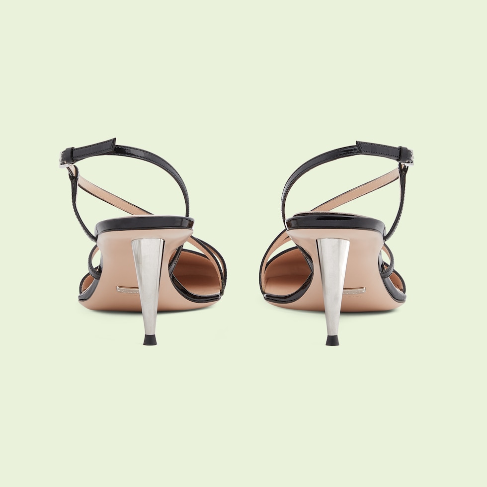 Women's patent leather sling-back in black leather | GUCCI® AE