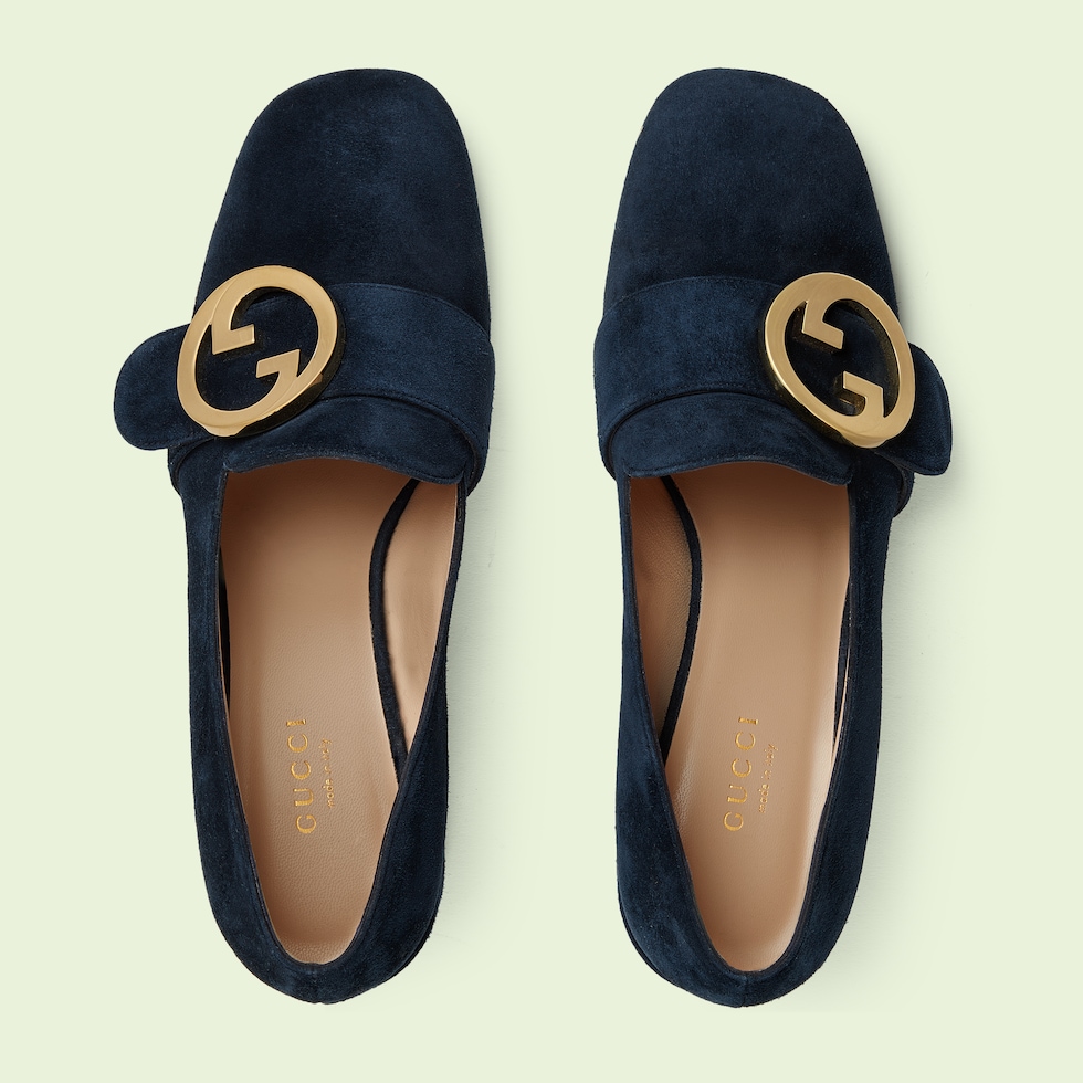 QA ®غوتشي |‎Gucci Blonde women's mid-heel pump in deep blue suede