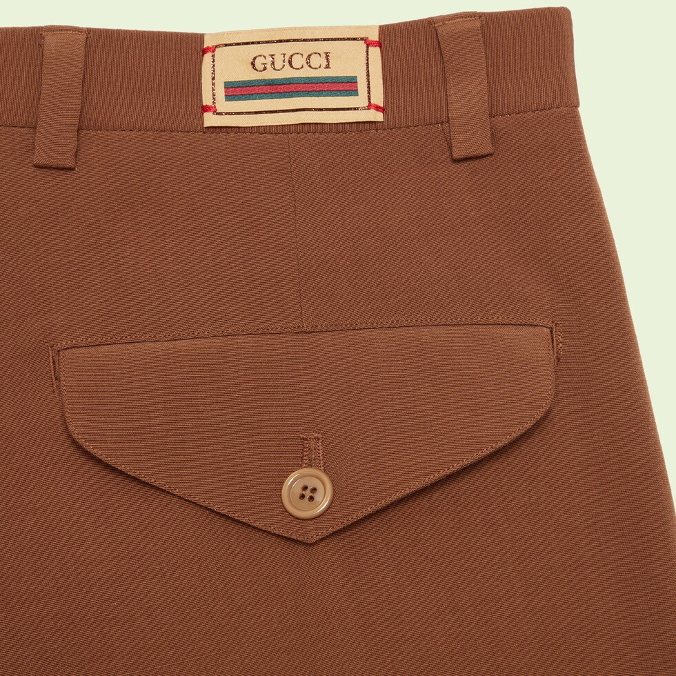 Wool trousers with Gucci label in brown | GUCCI® SG