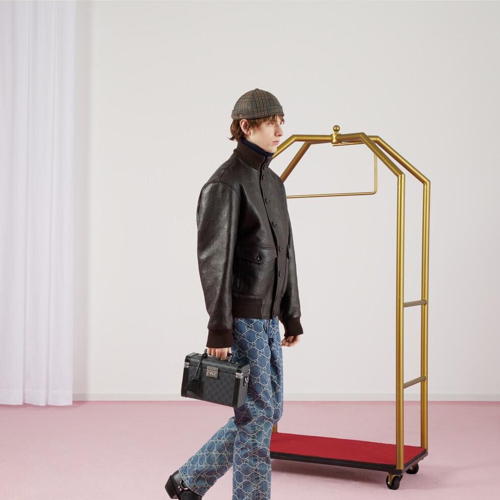 GG top handle beauty case in black Supreme | GUCCI® TH