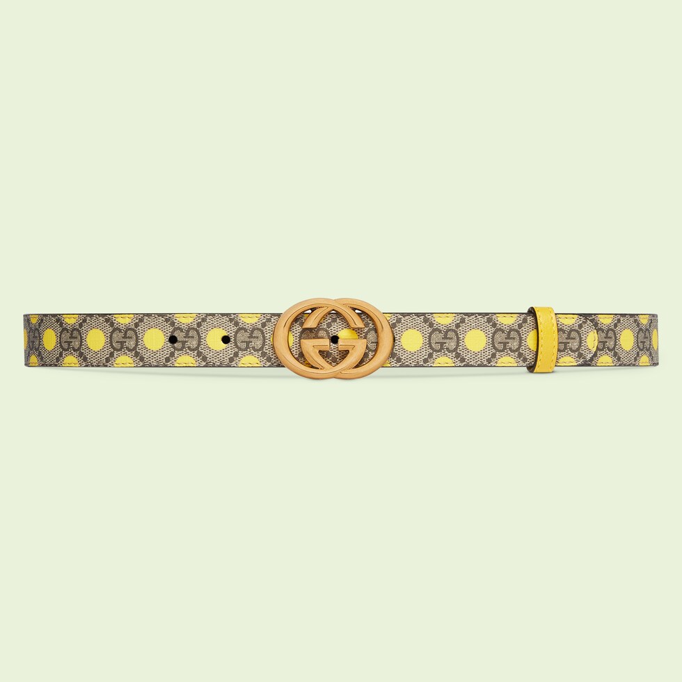 Polka-dot belt with Interlocking G in beige and ebony Supreme | GUCCI® 香港