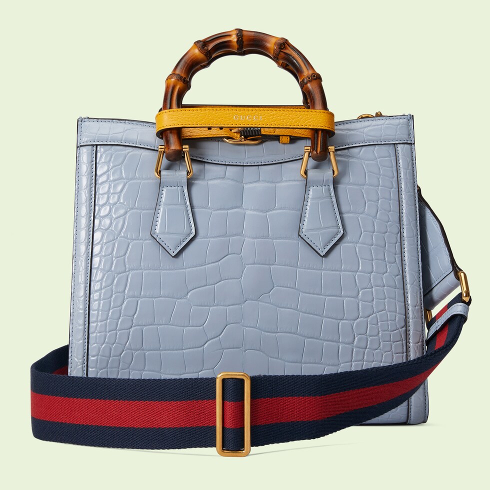 Gucci Diana small crocodile tote bag in light blue | GUCCI® UK