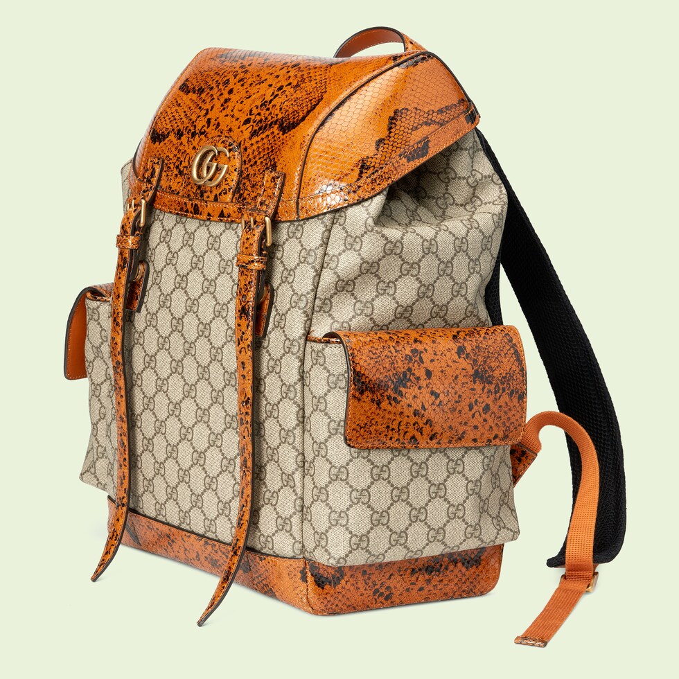 Python trim backpack with Double G in beige and light brown | GUCCI® BG