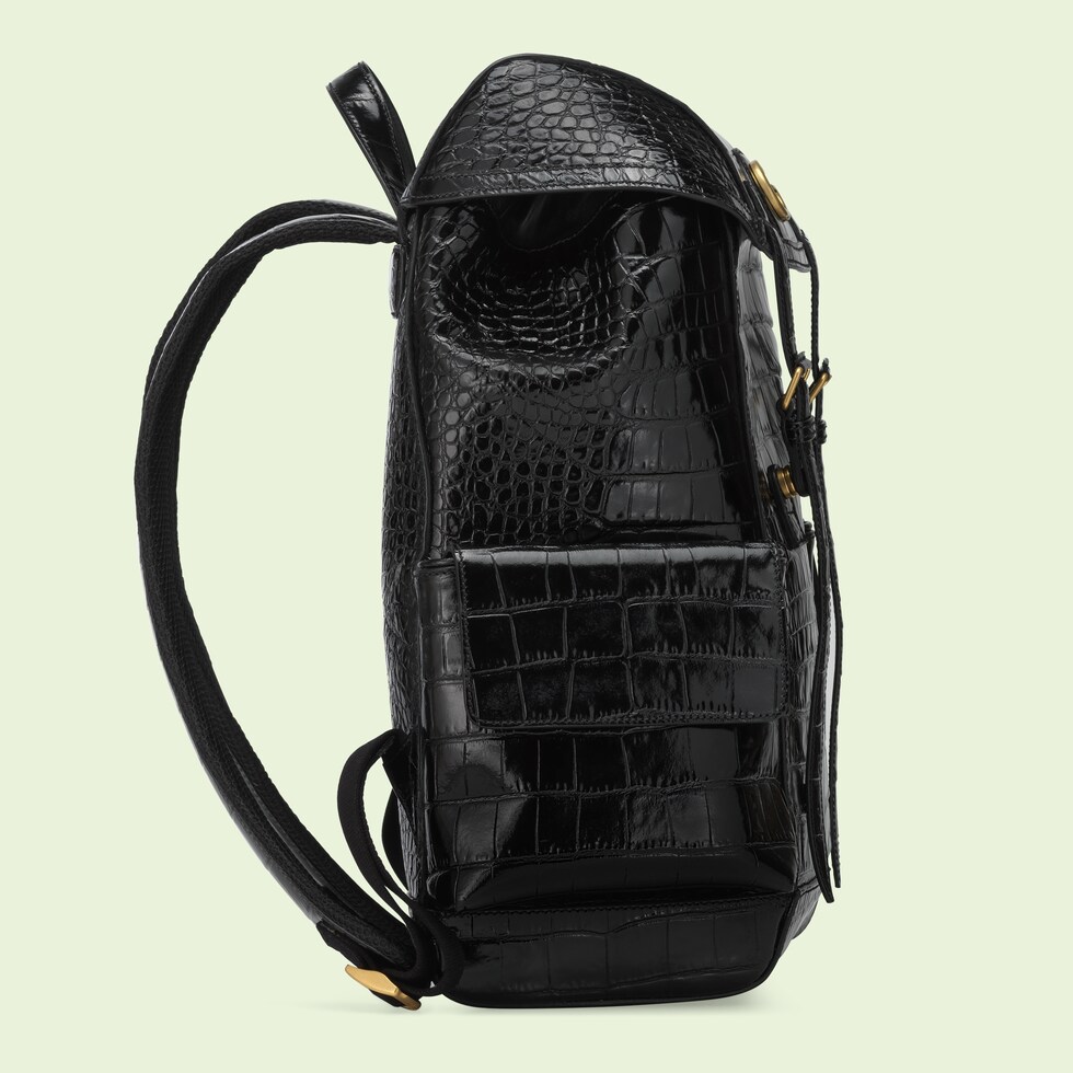 Crocodile backpack with Double G in black | GUCCI® CZ