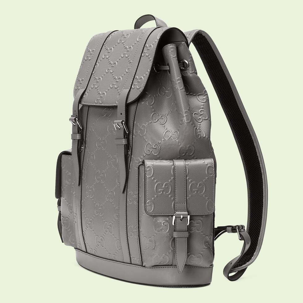 GG embossed backpack in grey leather | GUCCI® SG
