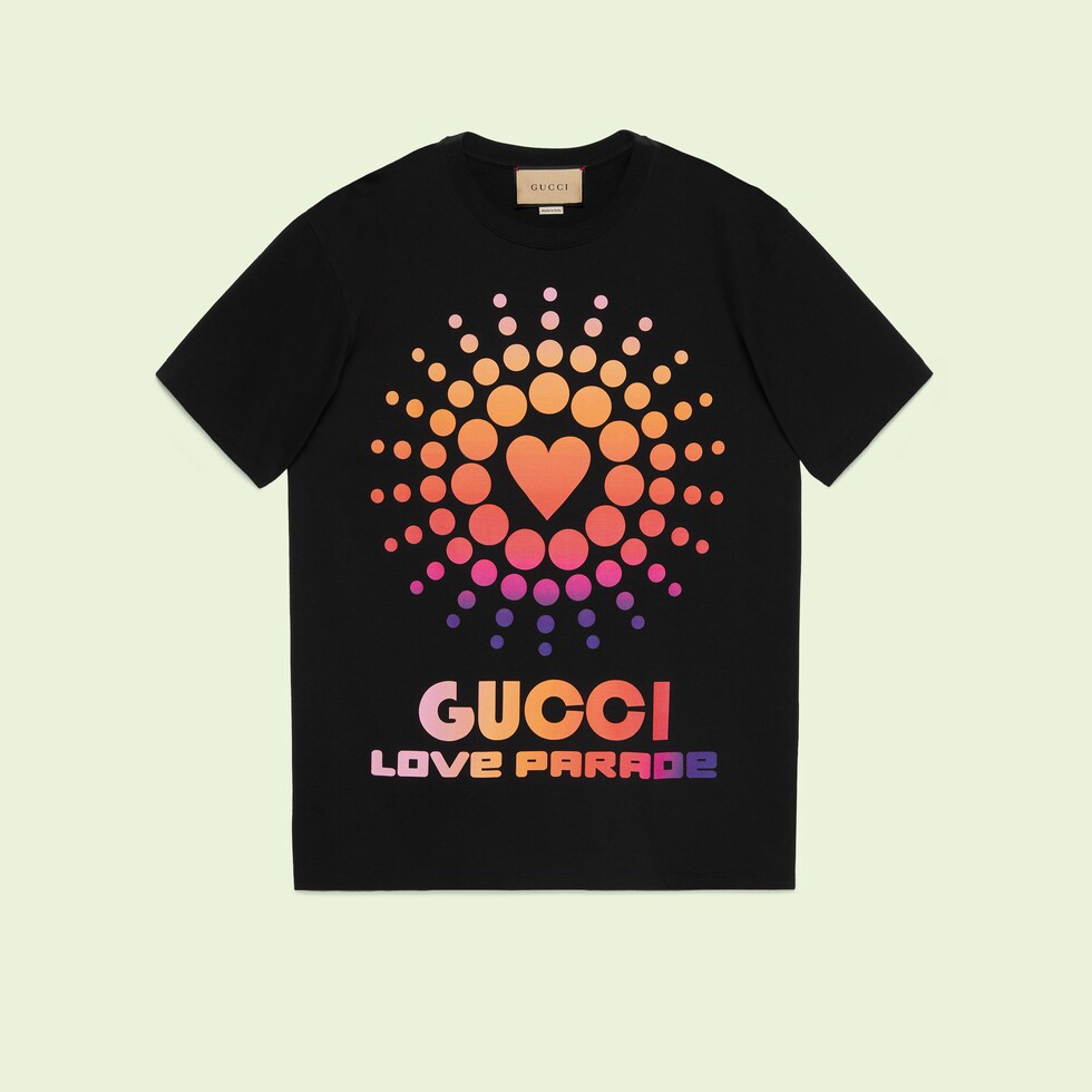 'Gucci Love Parade' print cotton T-shirt in black | GUCCI® TR