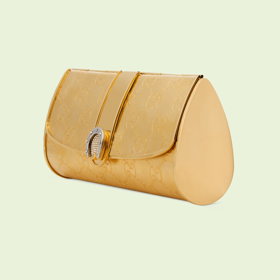 GG clutch with crystals in gold metal | GUCCI® TH