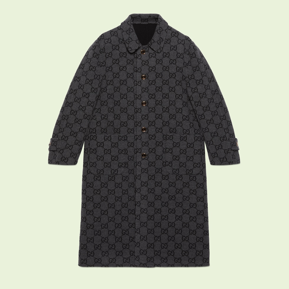 Reversible GG wool coat in black and grey | GUCCI® US