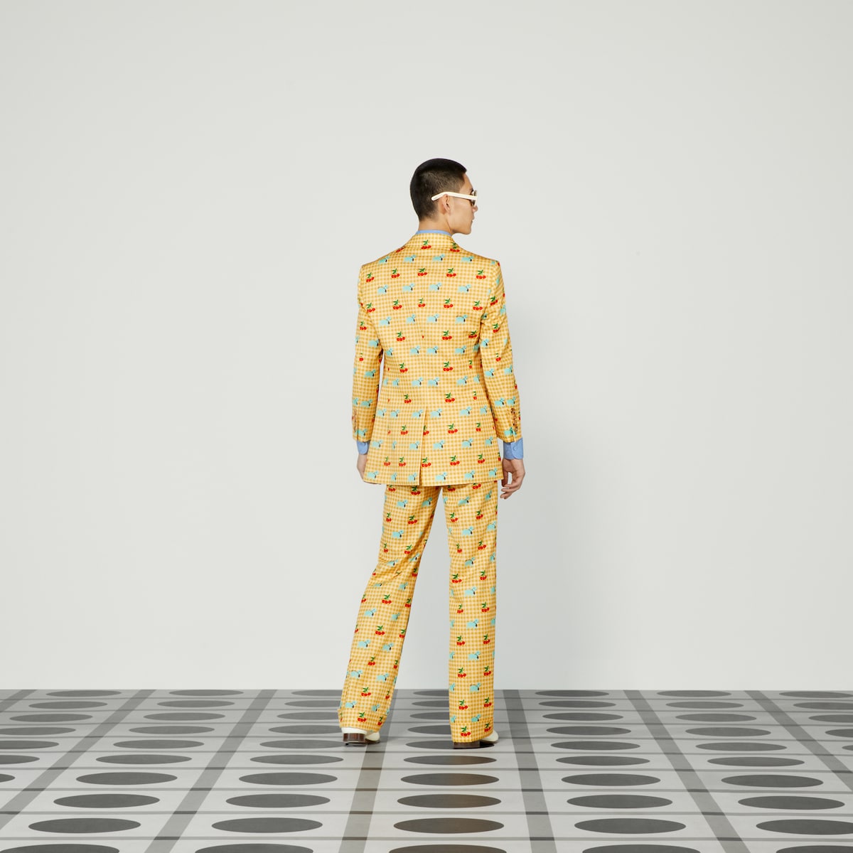 Gucci HA HA HA G check shirt in light blue | GUCCI® Australia