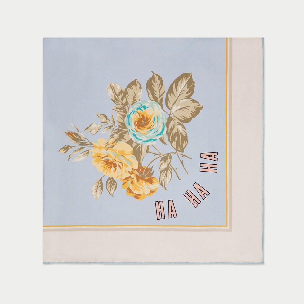 Gucci HA HA HA flower print silk scarf in pink and blue | GUCCI® NL
