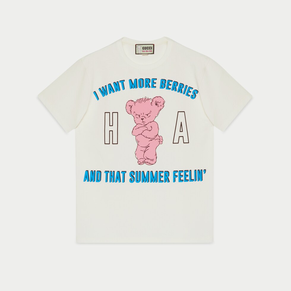 Gucci HA HA HA bear T-shirt in off white | GUCCI® PT